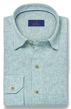 David Donahue Check Linen Button-up Shirt