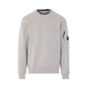 C.P. COMPANY Diagonal Raised Fleece Crewneck Lens Sweatshirt 'dove - White