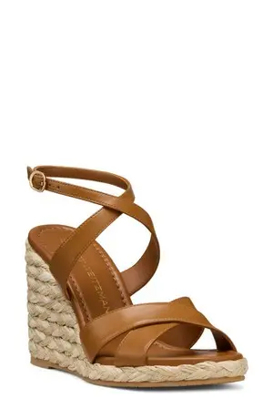 STUART WEITZMAN Alyssa Ankle Strap Wedge Sandals Adobe
