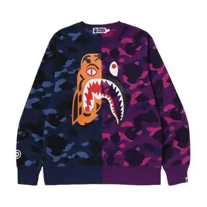 A BATHING APE Color Camo Tiger Shark Crewneck Sweatshirt 'navy - Blue