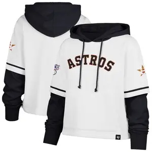 '47 47 Houston Astros Trifecta Shortstop Cropped Pullover Hoodie - White