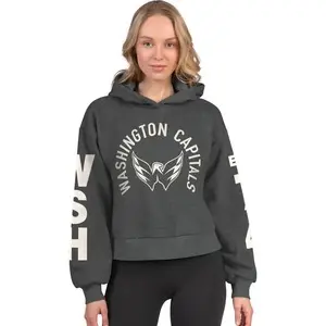 STARTER Washington Capitals Star Player Cropped Fleece Hoodie - Heather Charcoal