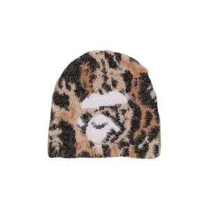 A BATHING APE Wild Leopard Pattern Ape Face Knit Cap 'beige