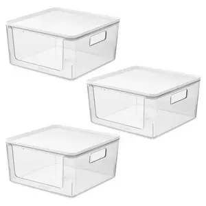 IDESIGN Stackable Open-front Bins With Lid, Set Of 3 - Clear