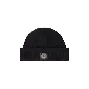 Stone Island Compass Patch Organic Cotton Beanie - Black