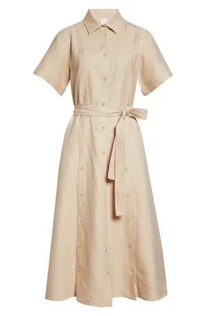 Eleventy Linen Blend Belted Shirtdress