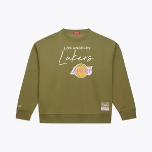 Mitchell & Ness Los Angeles Lakers Lightweight Script Sweatshirt - Olive