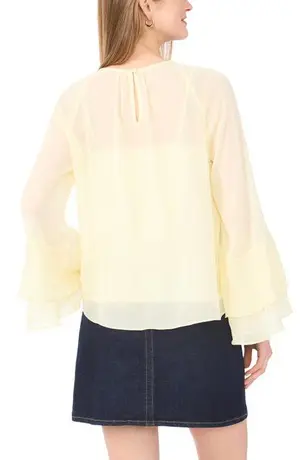 Vince Camuto Double Ruffle Cuff Semi Sheer Top