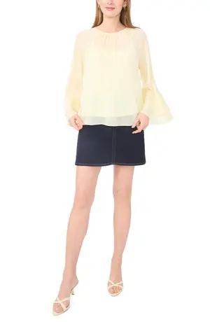 Vince Camuto Double Ruffle Cuff Semi Sheer Top