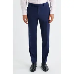 BOSS George Flat Front Wool Dress Pants - Open Blue