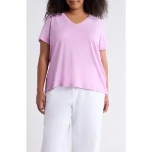 Eileen Fisher Easy Organic Cotton V-neck T-shirt - Bright Aster