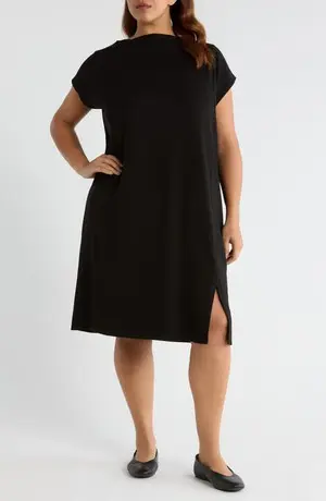 Eileen Fisher Funnel Neck Maxi Dress - Black