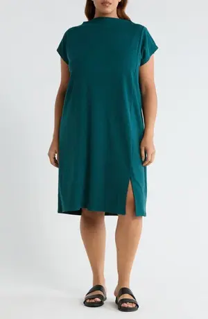 Eileen Fisher Funnel Neck Maxi Dress - Kelp
