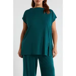 Eileen Fisher Rib Boxy Funnel Neck Top