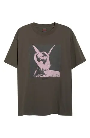 PLEASURES Angel Graphic Print T-shirt - Charcoal