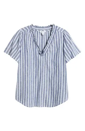 BEACHLUNCHLOUNGE Bree Ruffle Linen & Cotton Top - French Blue