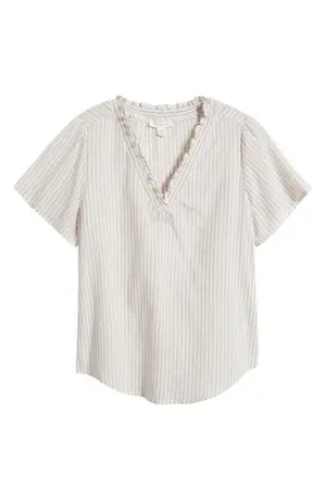 BEACHLUNCHLOUNGE Bree Ruffle Linen & Cotton Top - Khaki Sand