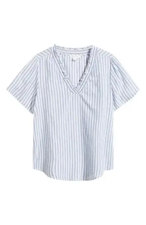 BEACHLUNCHLOUNGE Bree Ruffle Linen & Cotton Top - Misty Lines