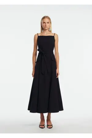 Lela Rose Cotton Poplin Belted Dress - Black