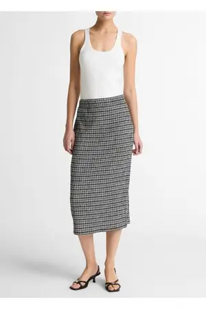 Vince Plaid Grid-knit Midi Skirt - Natural
