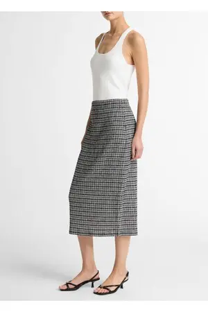 Vince Plaid Grid-knit Midi Skirt