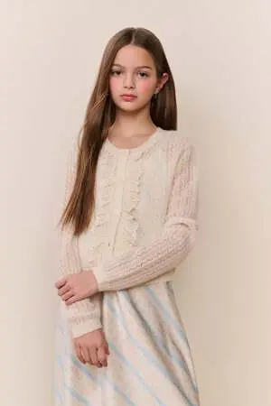 LoveShackFancy Tween Kena Alpaca-wool Pointelle Cardigan - Aspen White