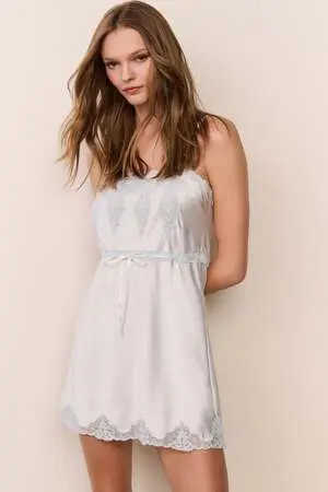 LoveShackFancy Sanna Lace-detailed Mini Slip Dress - Country Air