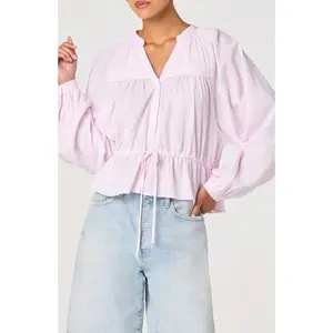 Astr The Label Jessalyn Long Sleeve Woven Shirt - Pink Stripe