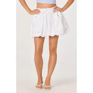 Astr The Label Rey Bubble Hem Drawstring Cotton Miniskirt - White