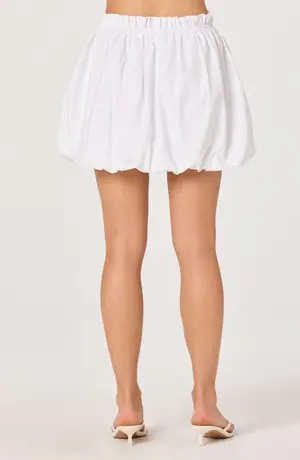 Astr The Label Rey Bubble Hem Drawstring Cotton Miniskirt - White