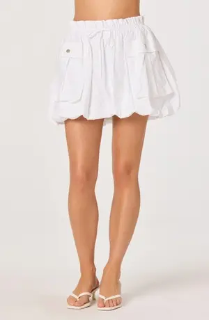 Astr The Label Rey Bubble Hem Drawstring Cotton Miniskirt - White