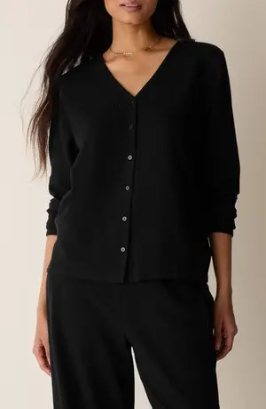 Eileen Fisher V-neck Button Front Cardigan Black