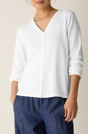 Eileen Fisher V-neck Button Front Cardigan - White