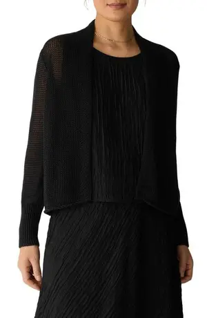 Eileen Fisher Open Front Organic Cotton Cardigan - Black