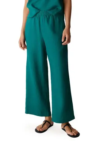 Eileen Fisher Linen Wide Leg Pants - Teal