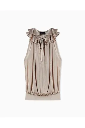 Giorgio Armani Viscose Top With Asv Ruffles - Brown / Neutral