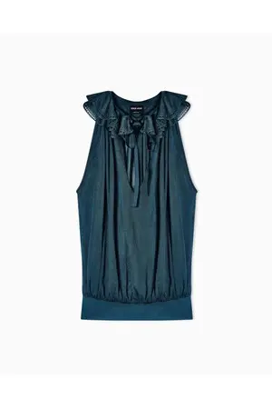 Giorgio Armani Viscose Top With Asv Ruffles - Green