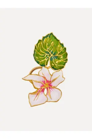 Oscar De La Renta Enamel Cyclamen Brooch - Gold