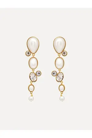 Oscar De La Renta Pearls And Rhinestones Clip-on Drop Earrings - Natural