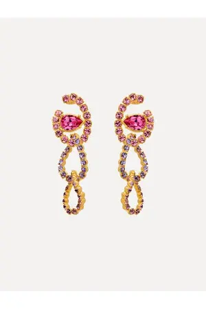 Oscar De La Renta Rhinestone Chain-link Clip-on Earrings - Red