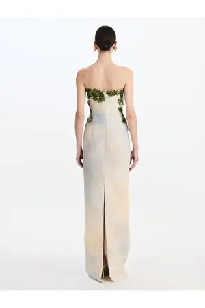 Oscar De La Renta Maple Leaf Appliqué Column Gown