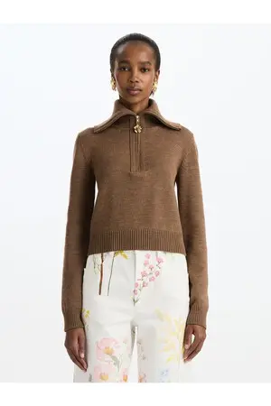 Oscar De La Renta Double Collar Double Zip Pullover