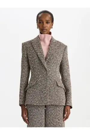 Oscar De La Renta Slub Wool Tweed Collared Jacket - Red