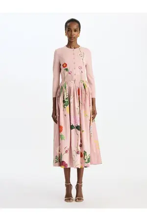 Oscar De La Renta Mixed Botanical Threadwork Cardigan