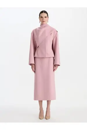 Oscar De La Renta Drape Detailed Wool Coat