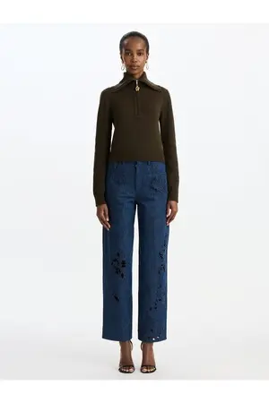 Oscar De La Renta Zip-front Wool Pullover