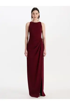 Oscar De La Renta Drape-detailed Column Cady Gown - Natural