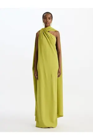 Oscar De La Renta Draped Georgette Halter Kaftan