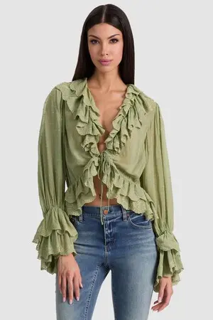 Alice + Olivia Tenney Cropped Blouse - Neutral