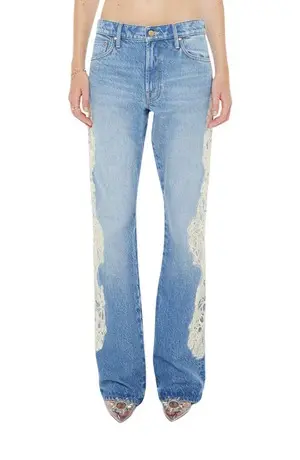 MOTHER The Chomp Heel Lace Trim Bootcut Jeans - Wish Bone